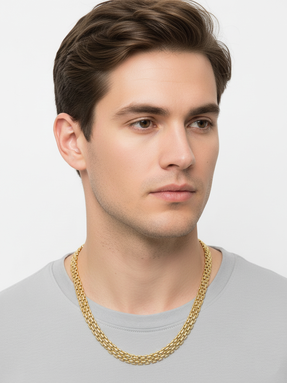 Monaco Brick Chain Link Necklace in Gold